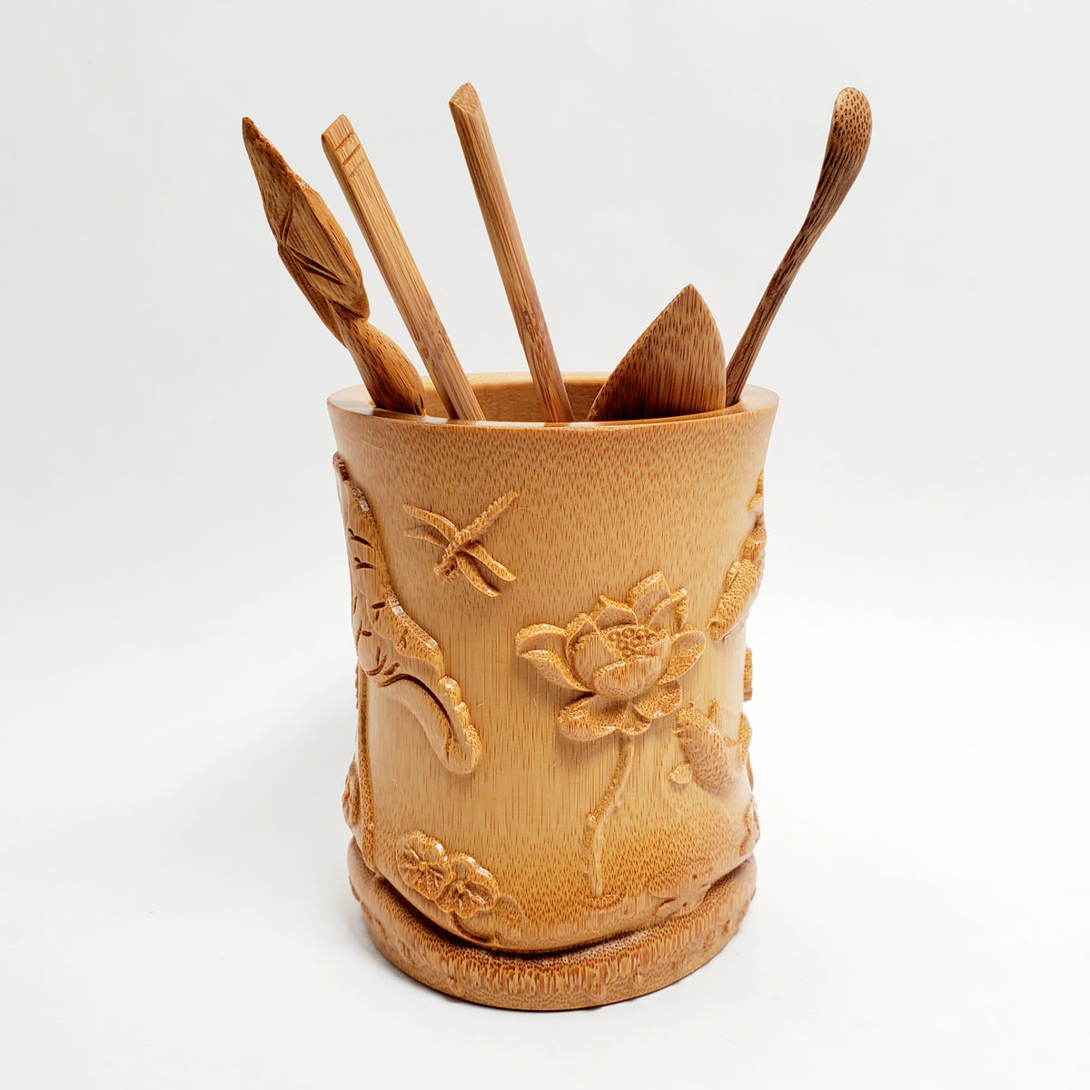 Tea Tool Set - Carved Bamboo Lotus 5 PC Set – Tea Habitat