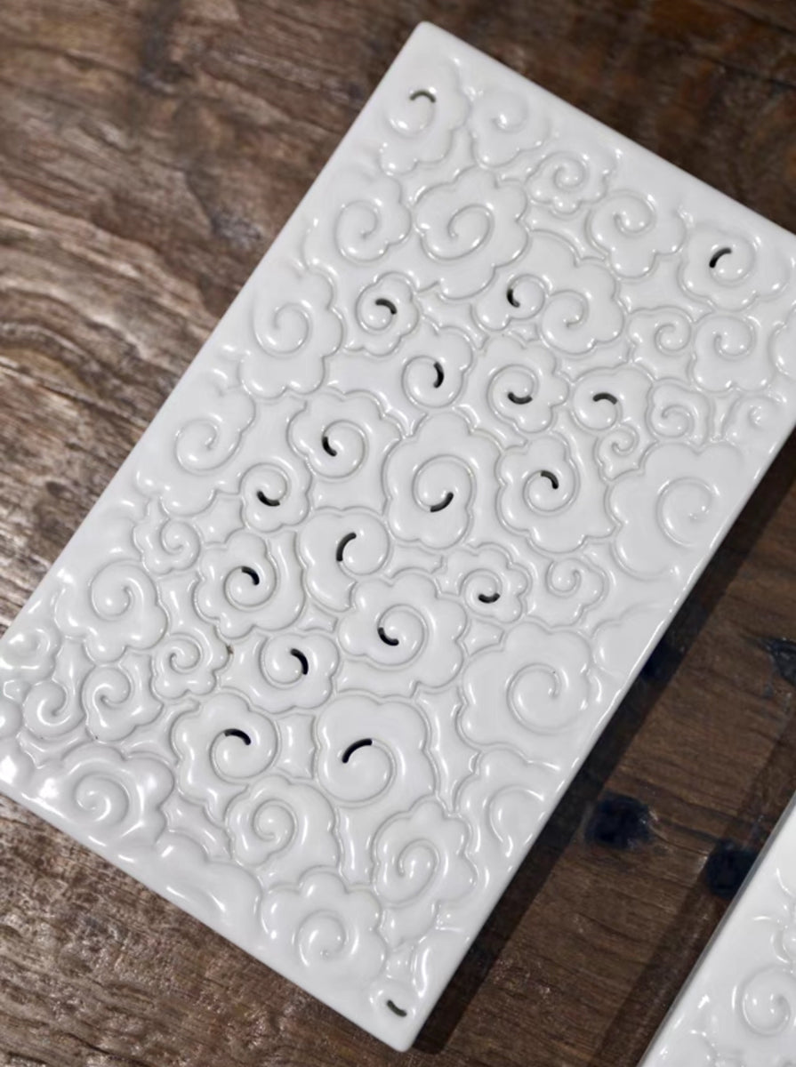 Tea Boat Tray Rectangular White Porcelain Auspicious Cloud Design – Tea ...